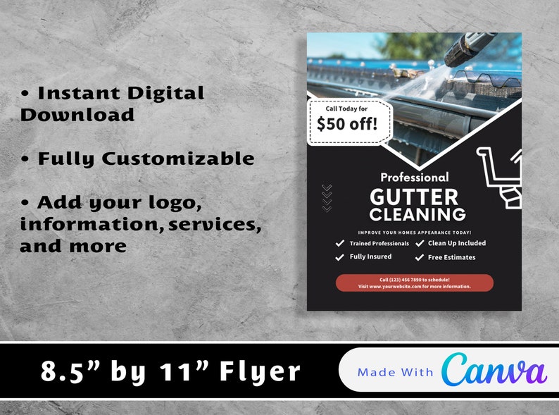 Gutter Cleaning Flyer Customizable Digital Download Canva Template for ...