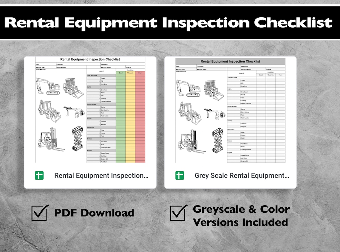 Equipment Rental Pre-inspection Checklist for Construction, Landscaping ...