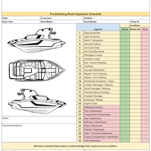 Pre-inspection Bundle Boat Checklist Form for Detailing, Service ...