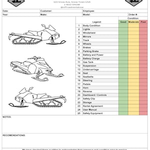 Snowmobile Inspection Checklist for Outdoor Rentals, Dealerships ...