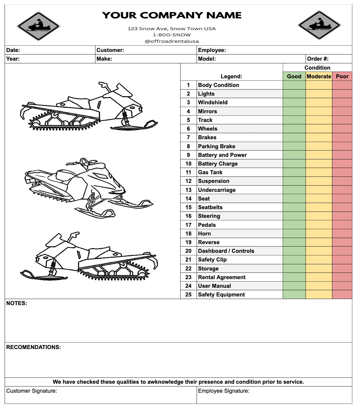Snowmobile Inspection Checklist for Rentals & Dealerships (digital ...