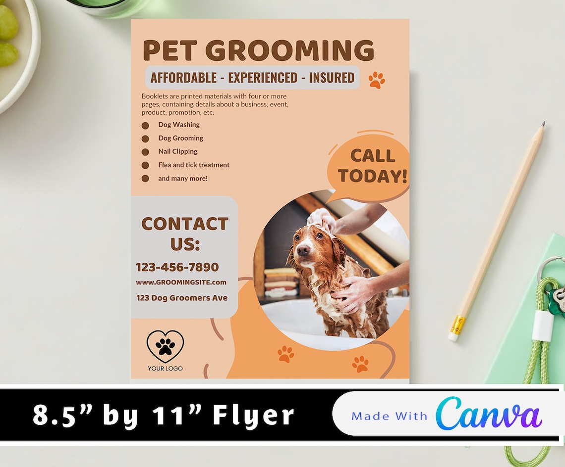Dog Grooming Flyer Customizable Digital Download Canva Template for Dog ...