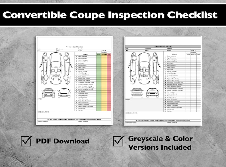 Pre-inspection Convertible Coupe Checklist for Auto Detailers ...