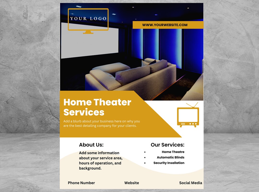Home Theater Flyer Services, Digital Download Canva Template for Home ...