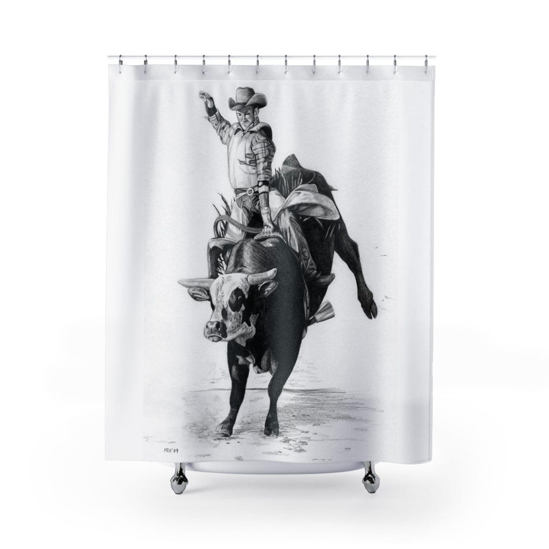 Bull Rider Shower Curtain Rodeo Bathroom Decor Ranch Accessories Liner ...