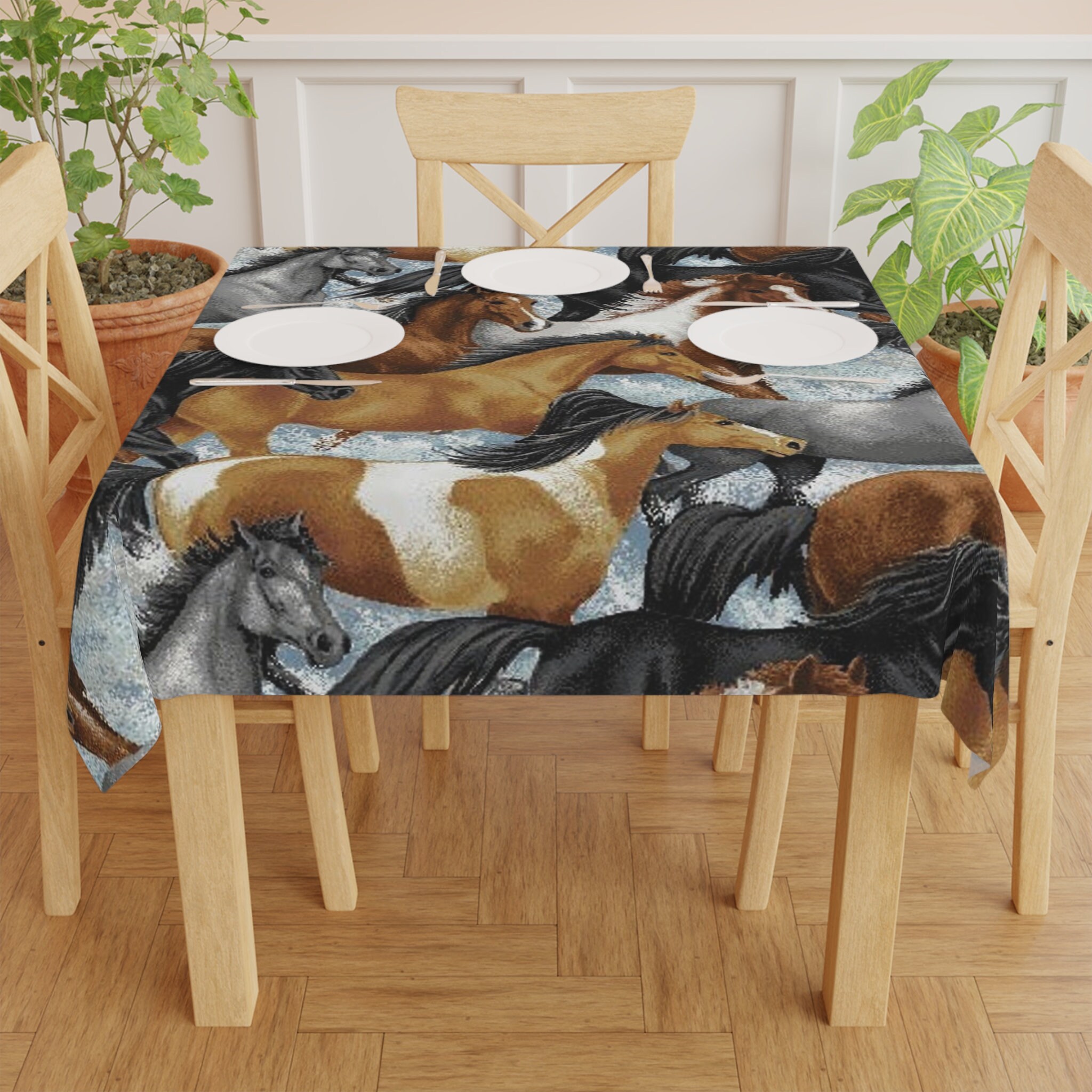 Horse Cowgirl Cowboy Country Farmers Tablecloth/kitchen Accessories ...