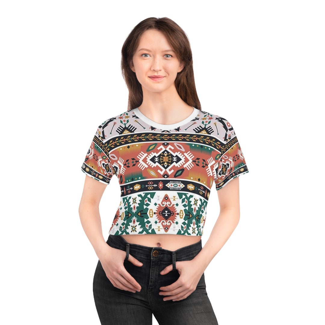 Southwestern Crop Tee Shirt Navajo Summer Clothes Western Garments Tops ...