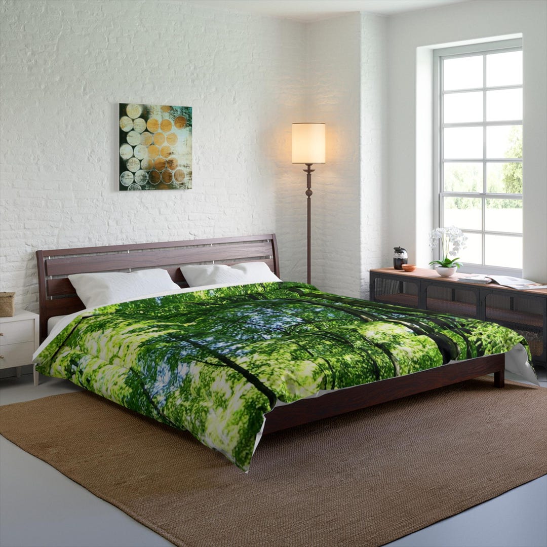 Beautiful Green Forest Trees Comforter Bedroom Decor Linens Accessories ...