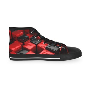Mens Cool Black Red Checkered High Top 3 D Sneakers Shoes Athletic Gym ...