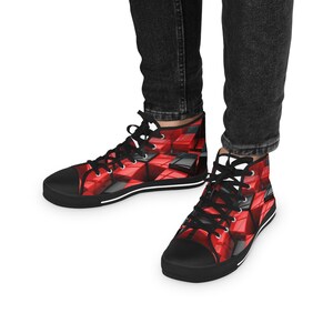 Mens Cool Black Red Checkered High Top 3 D Sneakers Shoes Athletic Gym ...