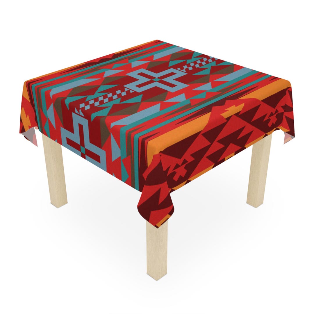 Southwestern Red Orange Blue Tablecloth Aztec Dining Table Cover Navajo ...
