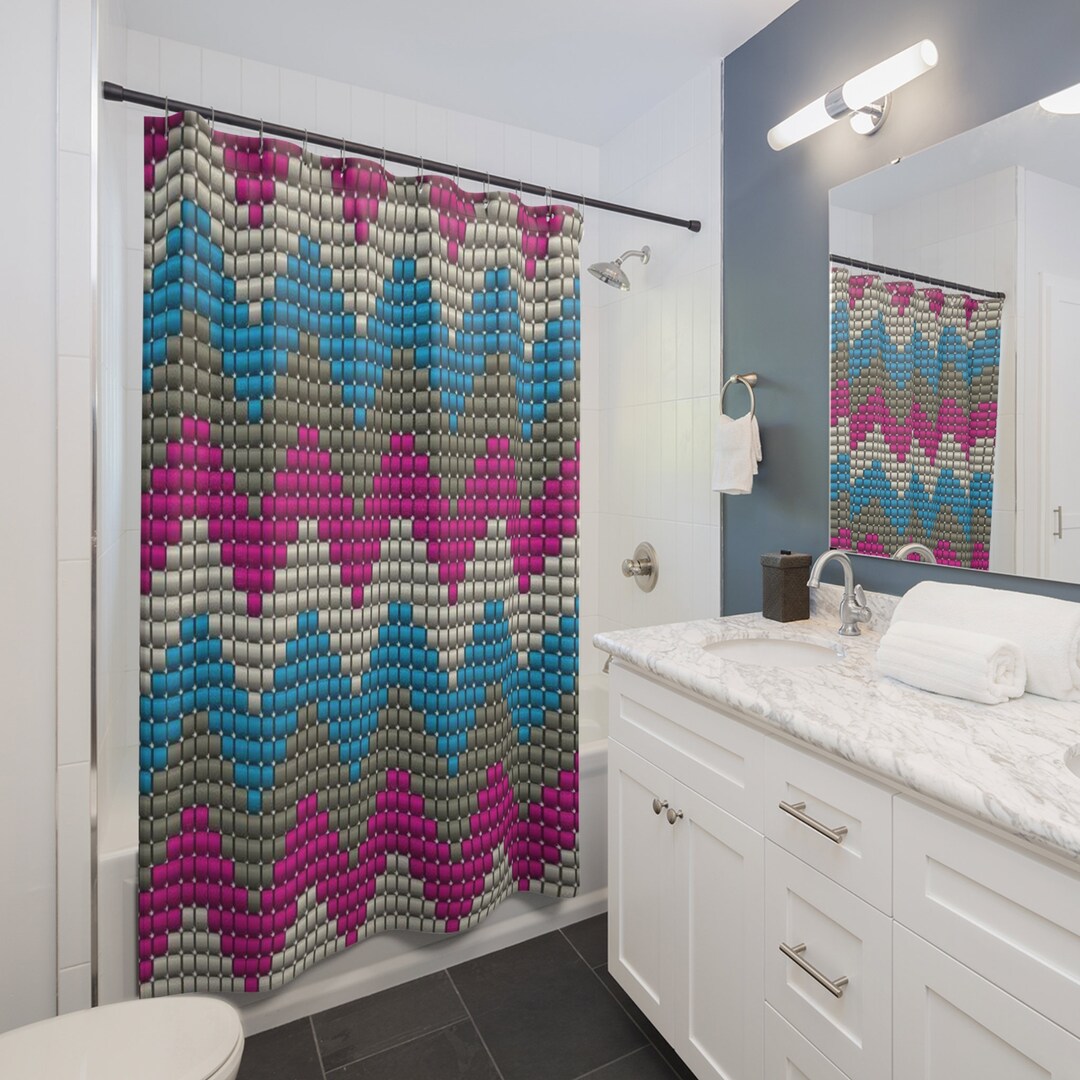 Navajo Pink Teal Grey Shower Curtain Southwestern Bathroom Native ...