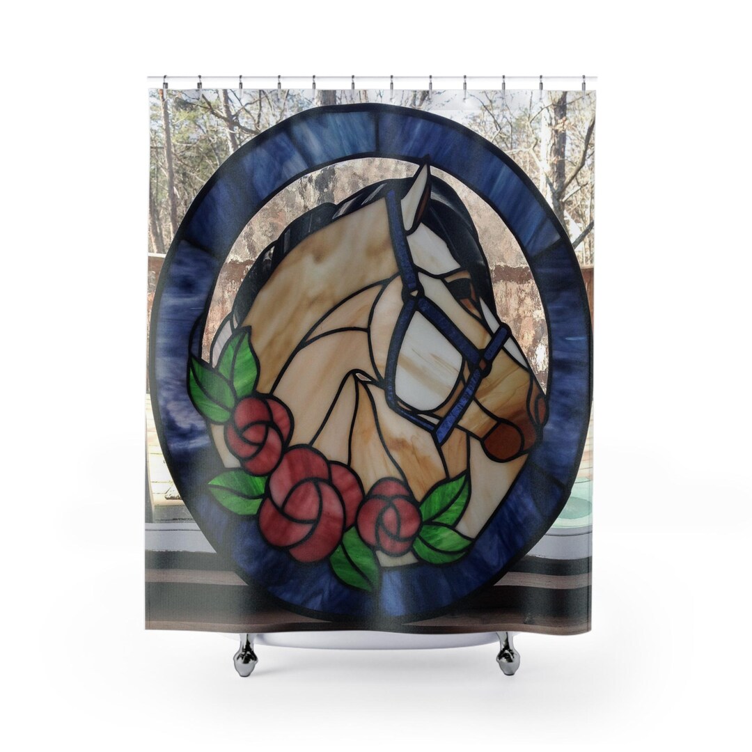Buckskin Horse Roses Stained Glass Design Shower Curtain Drape Linens ...