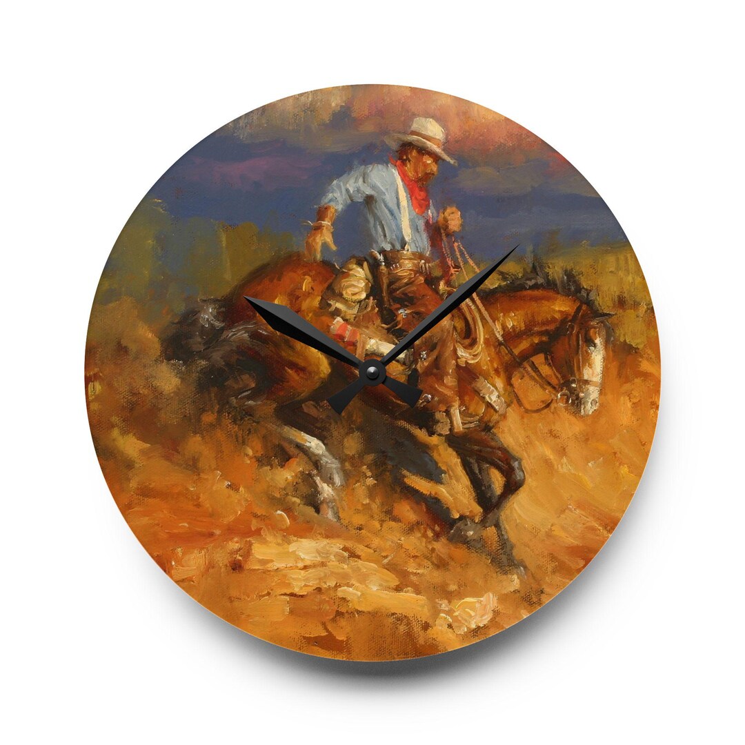 Western Cowboy Clock Ranch Home Decor Accessories Wall Hangings Rustic ...