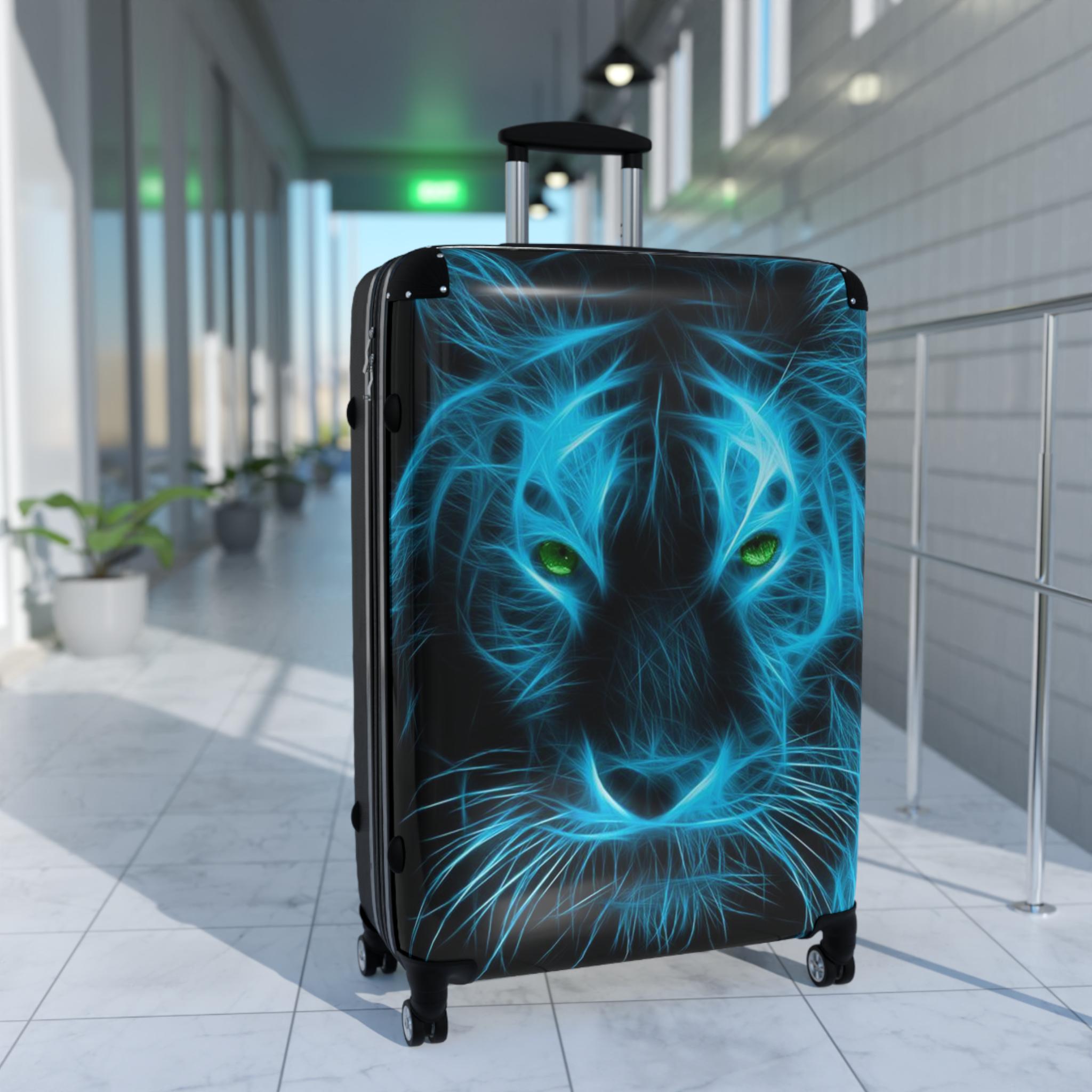 Blue Tiger Lion Green Eyes Travel Accessories Decor Tote Baggage Carry ...