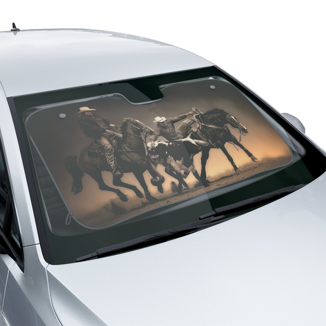 Cowboy Steer Wrestler Vehicle Sun Shade Rodeo Window Cover Auto ...