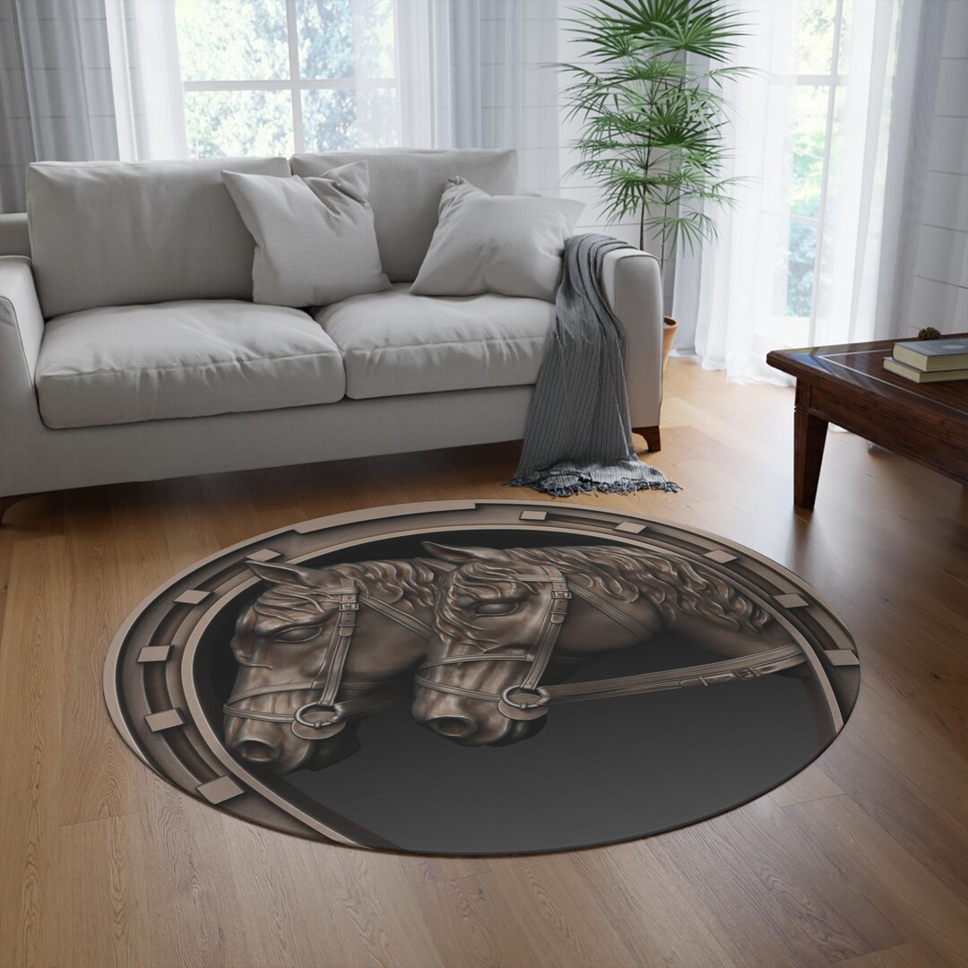 Beautiful Horses Horse Shoe Round Area Rug Cowgirl Cowboy Carpet ...