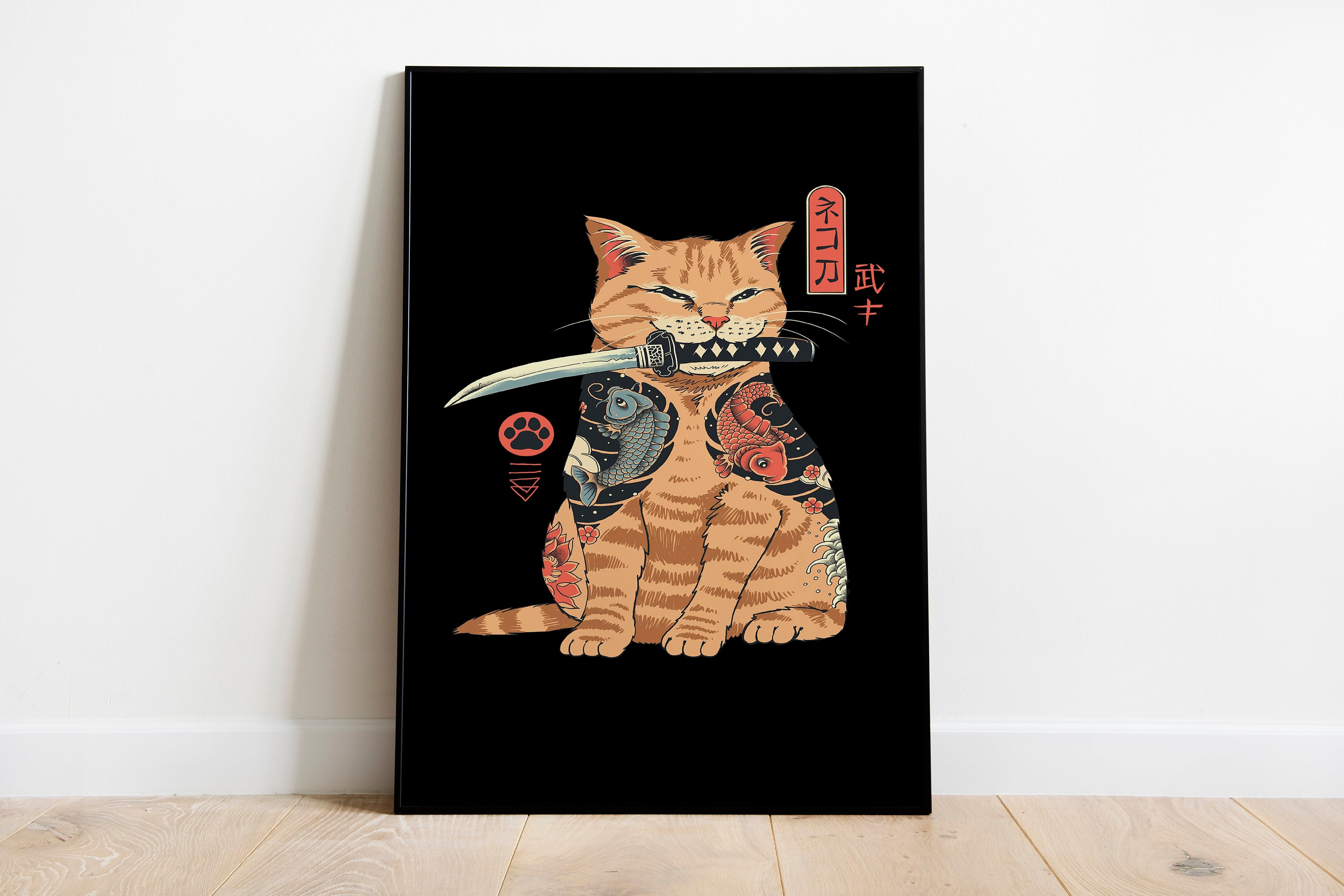 Japanese Art Poster Print | Katana Cat Poster | CATANA | Japanese ...