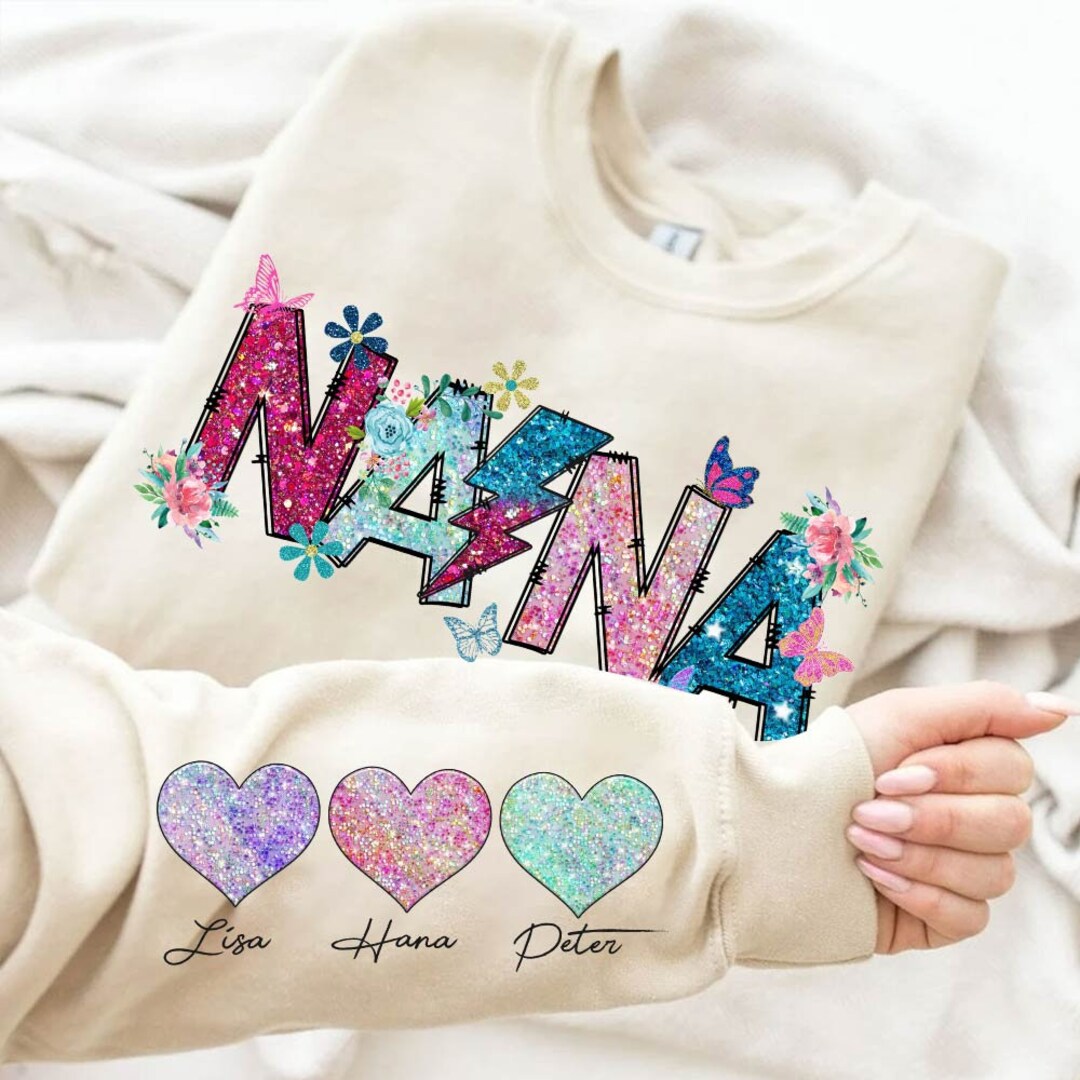 NANA Faux Embroidered PNG, Spring Floral Nana With Kids Name Design ...