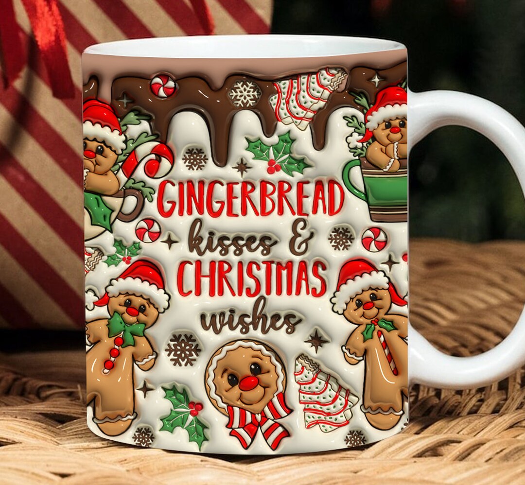 3D Gingerbread Inflated Mug Wrap, 3D Christmas Hot Cocoa Mug, Christmas Cookies Mug Png ...