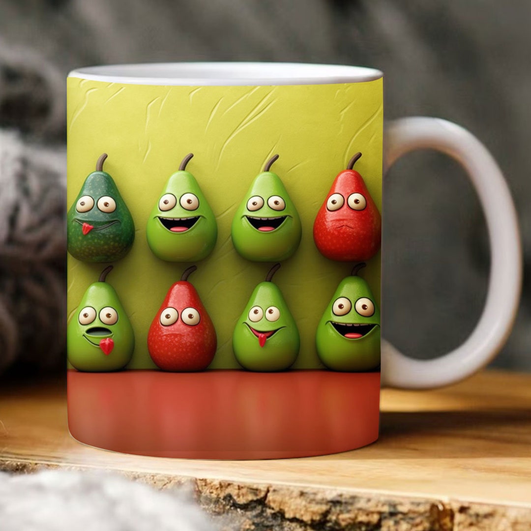 3D Cute Avocado Mug Sublimation Wrap, 3D Summer Fruits 11 Oz 15 Oz Mug ...