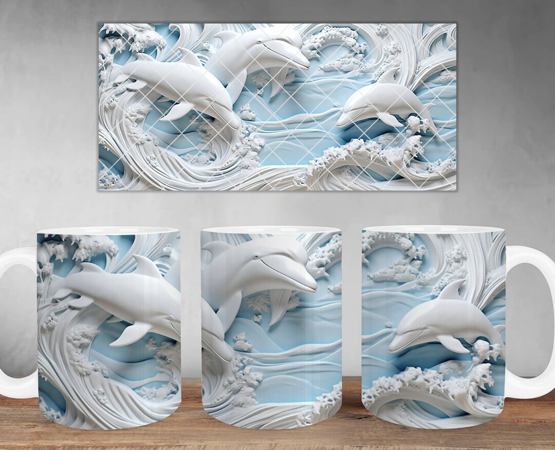 3D Dolphins Mug Wrap 11oz and 15 Oz Mug Design 3D Ocean - Etsy