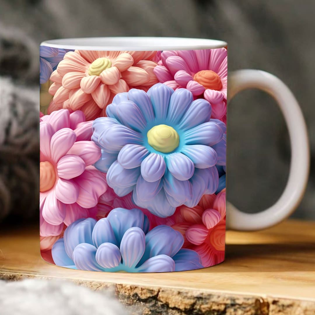 Plantilla de sublimación de taza floral colorida 3D, diseños de ...