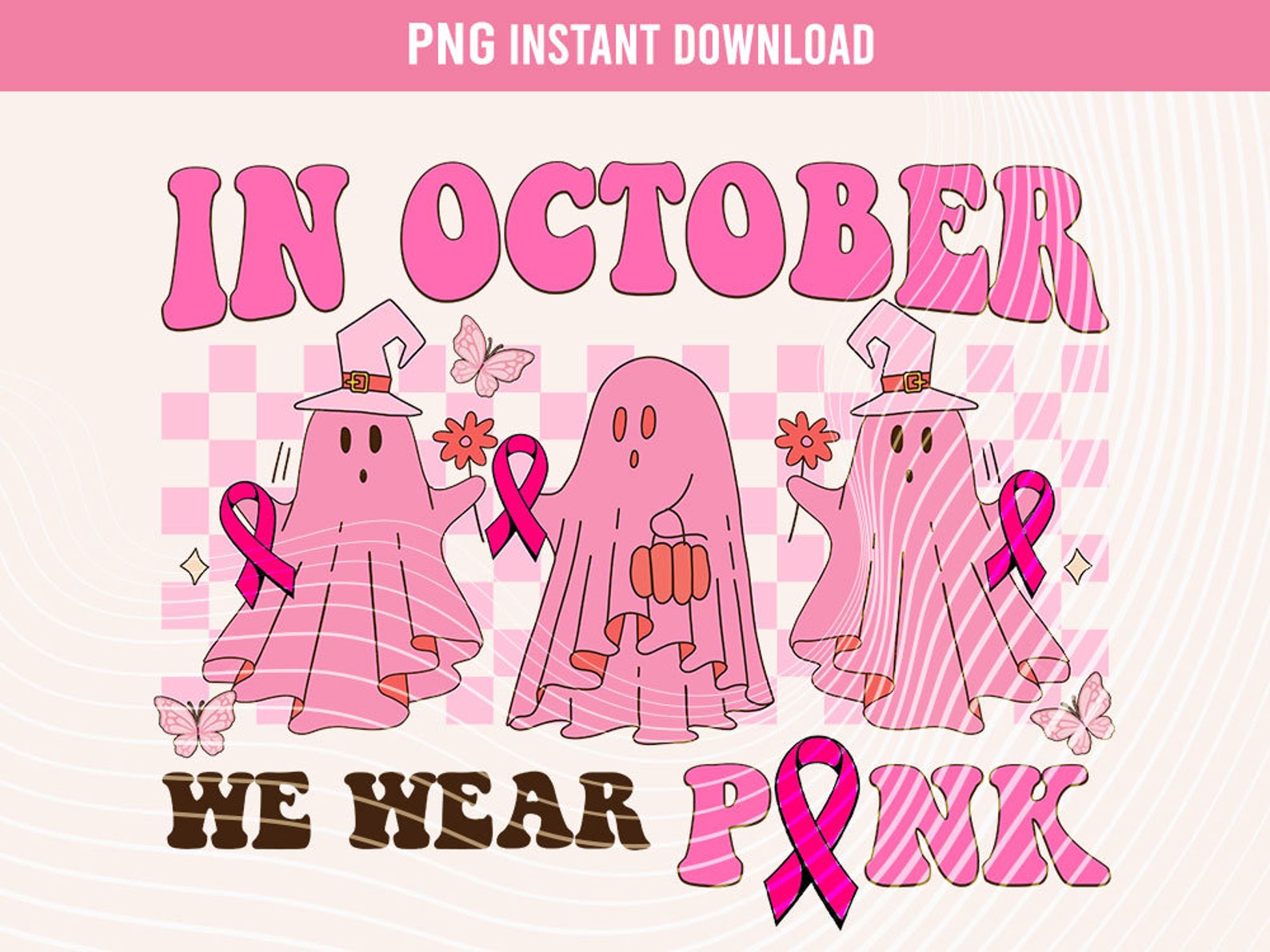 In October We Wear Pink Png, Breast Cancer Png, Ghost Pink Ribbon Png ...