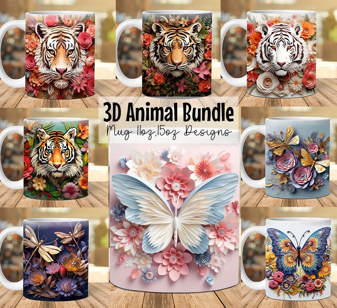 10 3D Mug Wrap Bundle, 3D Flowers Mug Wrap, 3D Floral Mug Wrap, 3D ...