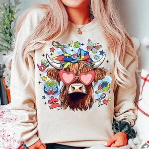 Autism Highland Cow Png, Highland Cow Autism Puzzle Png, Autism ...