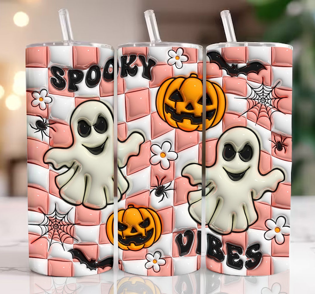 3D Retro Spooky Vibes Inflated 20oz Tumbler, 3D Puffy Halloween Ghost ...