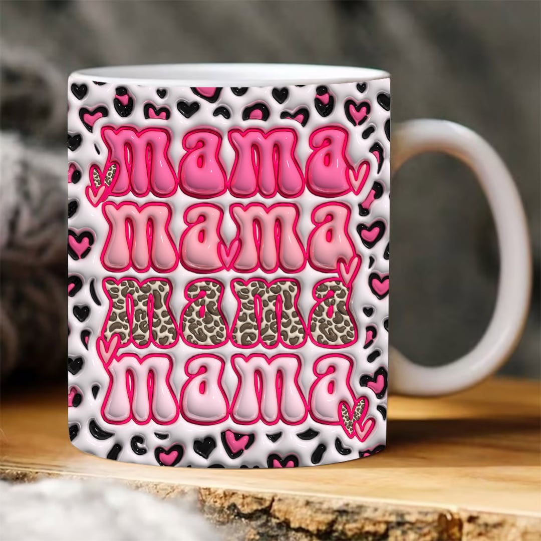 3D Retro Mama Valentine Inflated Mug Wrap, 3D Leopard Puffy Mug Wrap ...