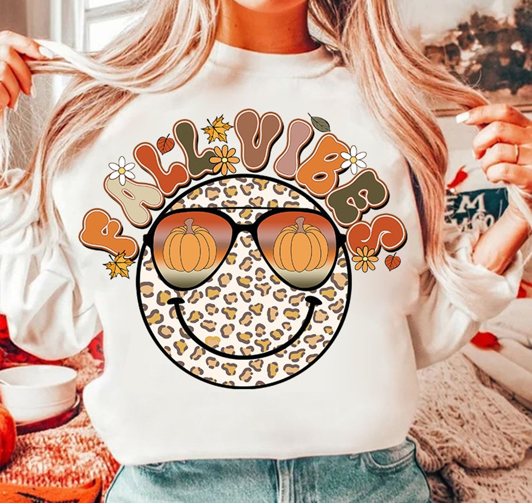 Fall Vibes Smiley Face Png, Fall Sublimation Designs, Autumn Daisy Png ...