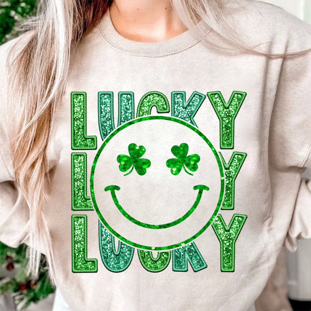Lucky Smiley Face St Patrick's Day Faux Sequin Png, St Patricks Day ...