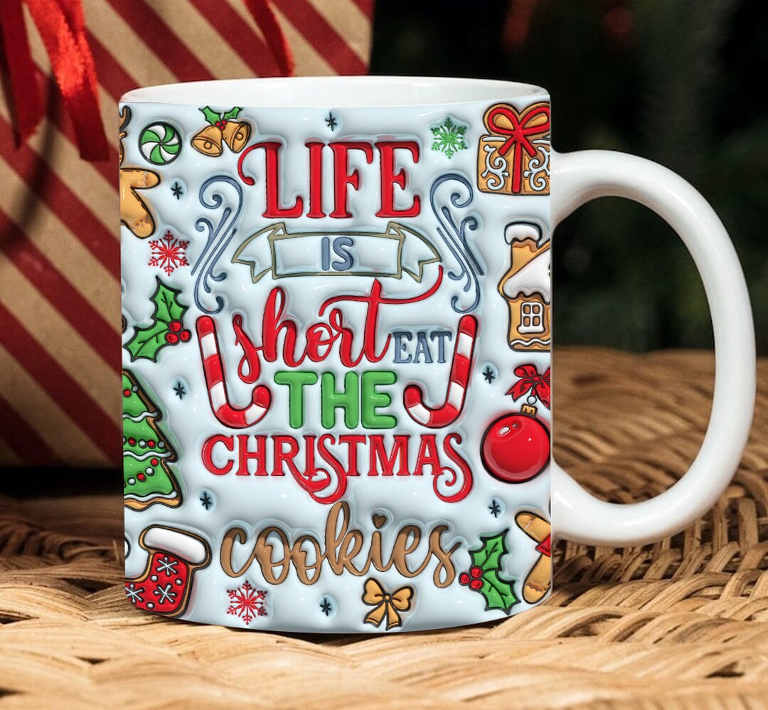 3D Christmas Cookies Inflated Mug Wrap, Christmas Snacking Mug, Puffy ...