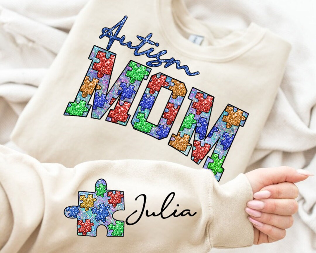 Autism Mom Embroidery PNG, Autism Mom Faux Sequin Png, Autism Faux ...