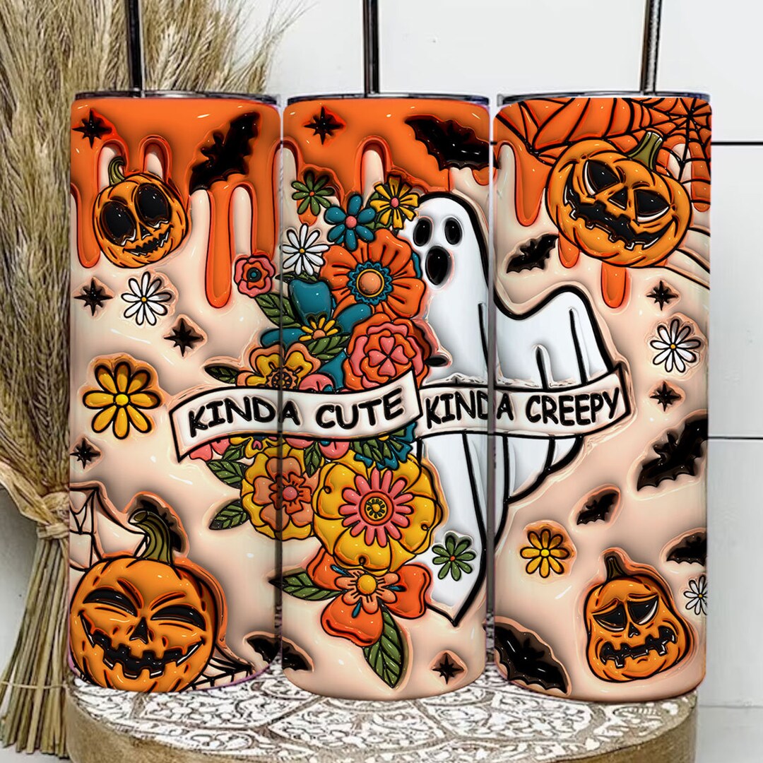 3D Kinda Cute Kinda Creepy Inflated 20oz Tumbler Wrap, 3D Halloween ...