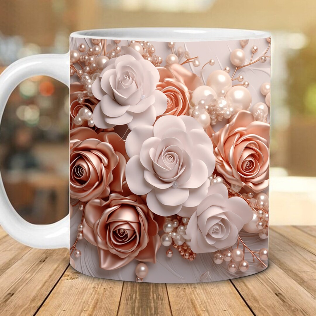 3D Pearl Rosegold Roses Flowers Botanical Mug Wrap Wedding - Etsy Canada