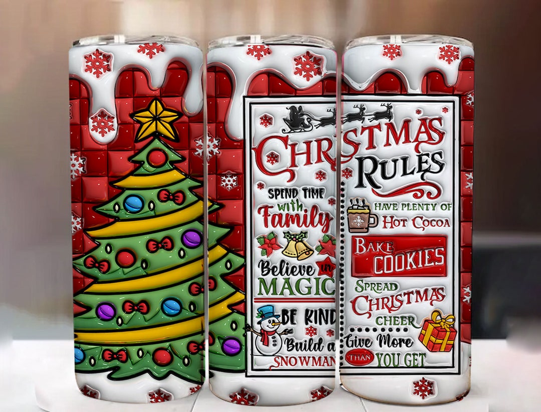 3D Inflated Christmas Rules 20oz Tumbler Wrap, 3D Christmas Design ...