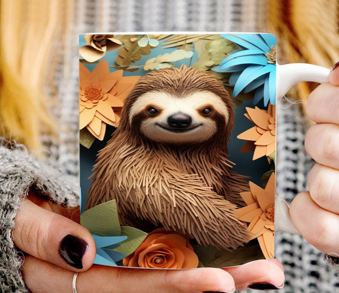 3D Sloth Flowers Mug 3D Sloth Bright Floral Mug 3D Mug - Etsy