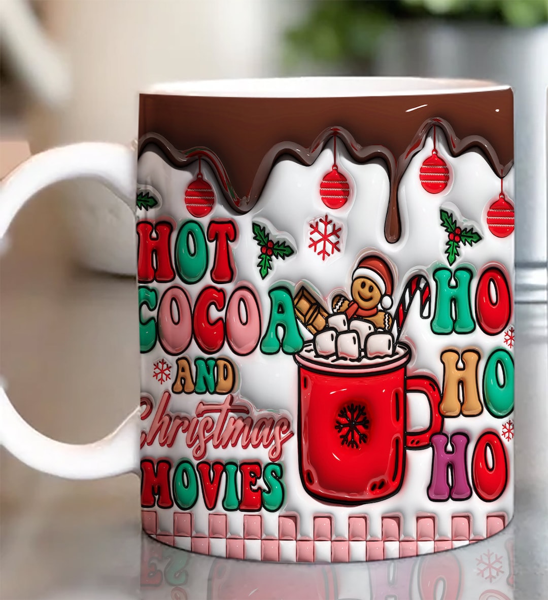 3D Christmas Hot Cocoa Inflated Mug Wrap, Christmas Ho Ho Ho Mug, 3D ...