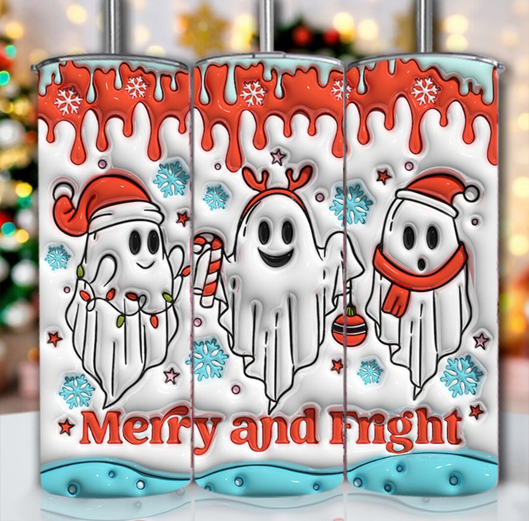 3D Cute Christmas Ghosts Inflated Tumbler Wrap, Merry and Fright, Funny ...
