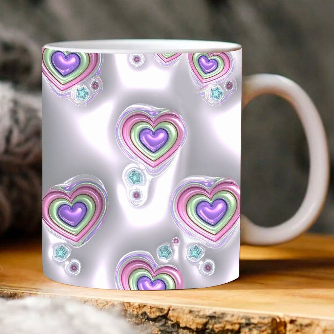 3D Heart Bubble Puff Mug Wrap 3D Heart Bubble Mug Wrap, 3D Mug Png ...