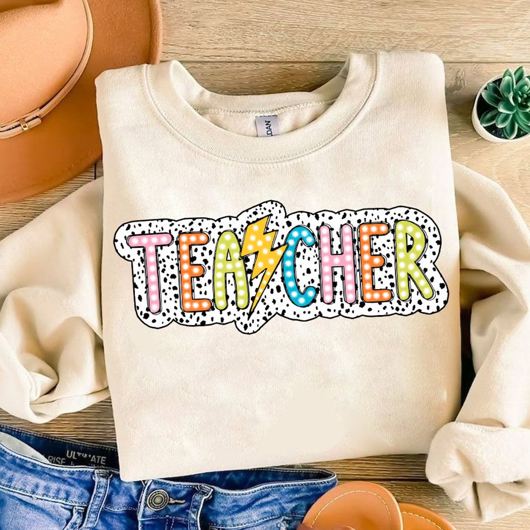 Teacher Lighting Bolt Dalmatian Dots Png, Teacher Png, Back to School ...