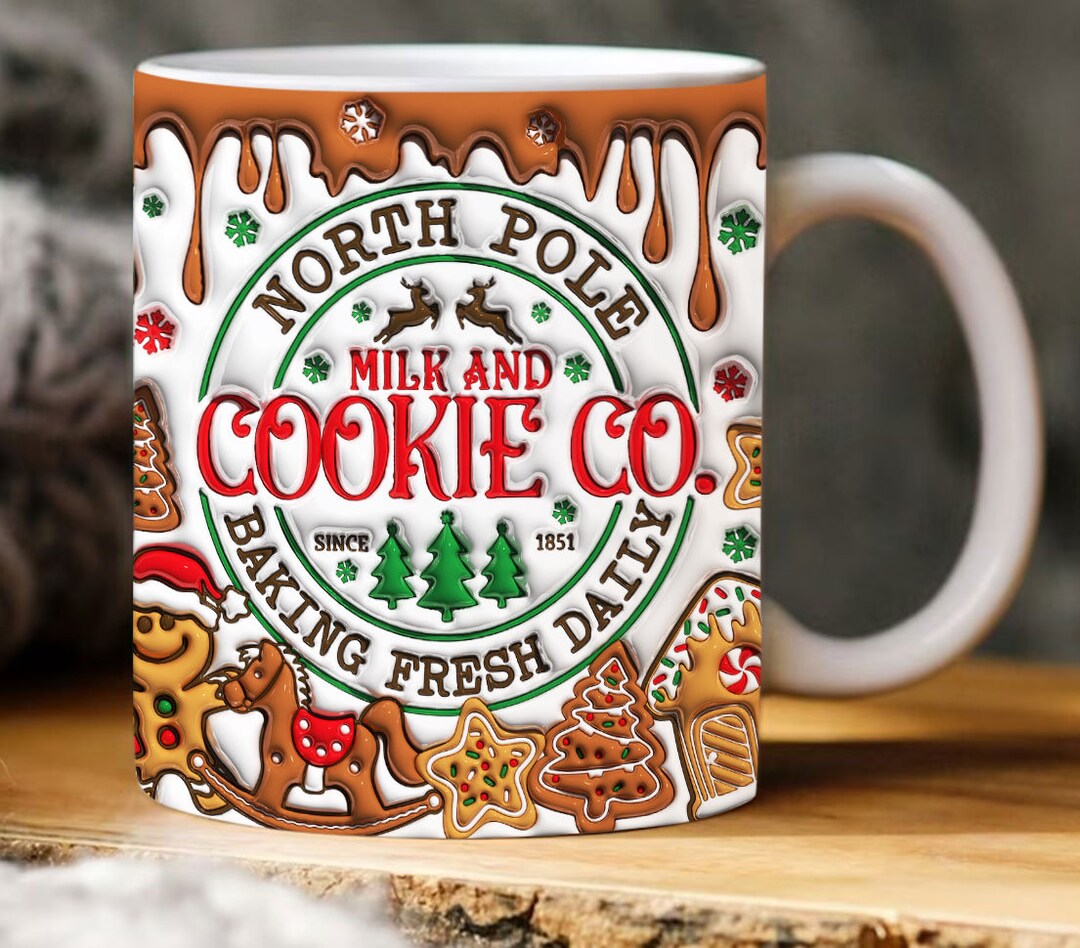 3D North Pole Milk and Cookies Co Inflated Mug, Puffy Gingerbread Mug ...