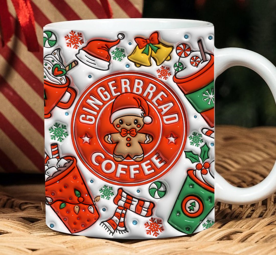 3D Inflated Gingerbread Coffee Mug Wrap, 3D Gingerbread Mug, 3D ...