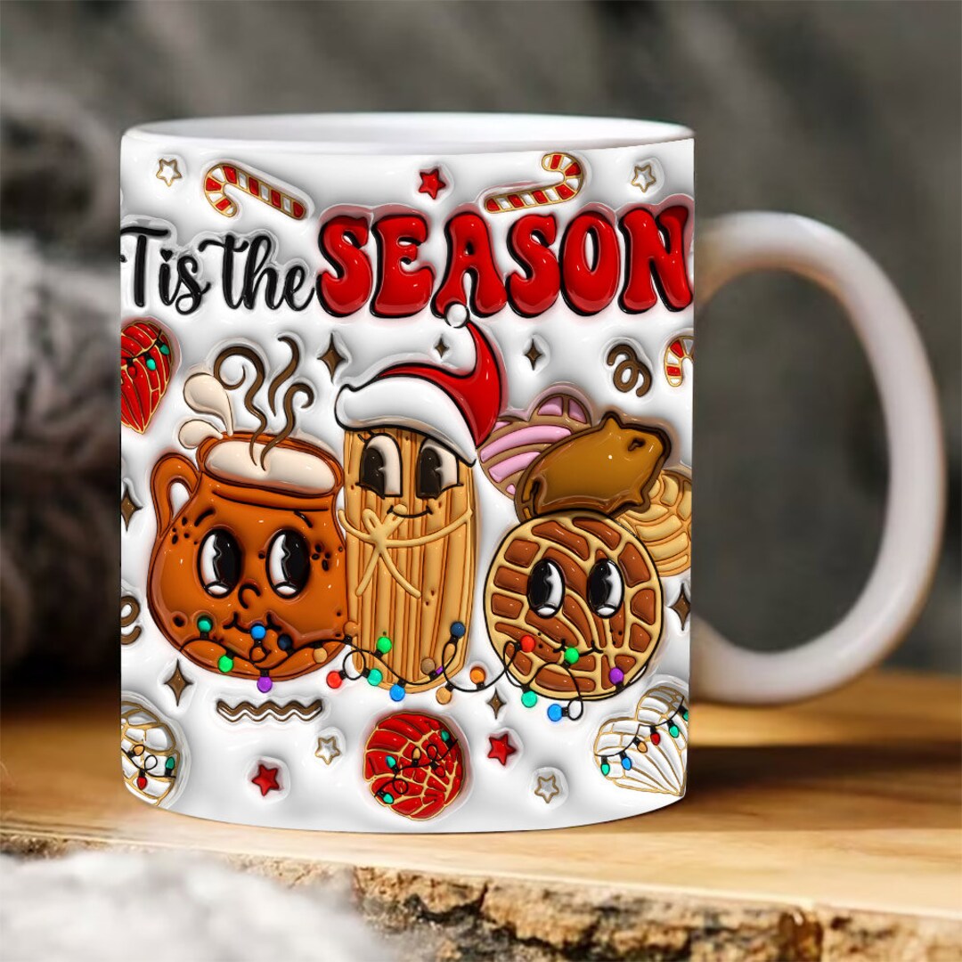 3D Christmas Conchas Cafecito Y Chisme Inflated Mug Wrap, Concha Xmas ...