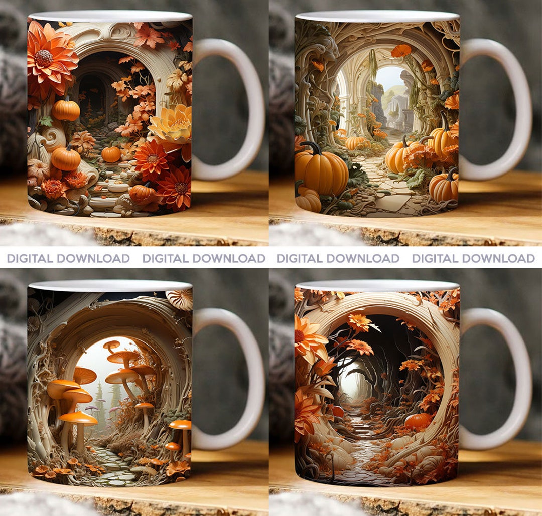 3D Autumn Pumpkin Cracked Hole Mug Wrap Design Bundle, 3D Fall Vibes ...