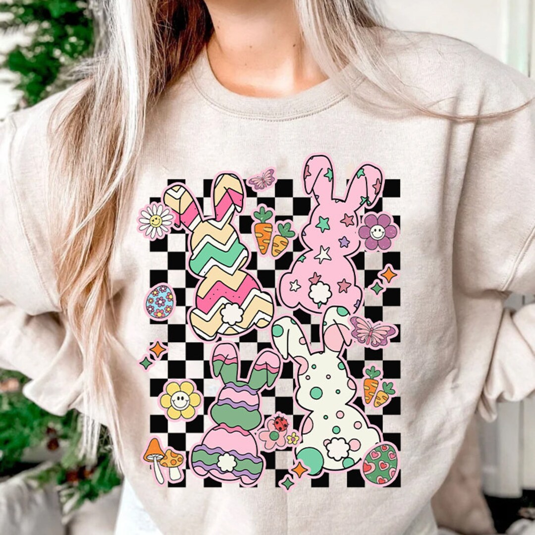 Easter Vibes Retro Png, Easter Bunny Png, Leopard Smiley Bunny Png ...