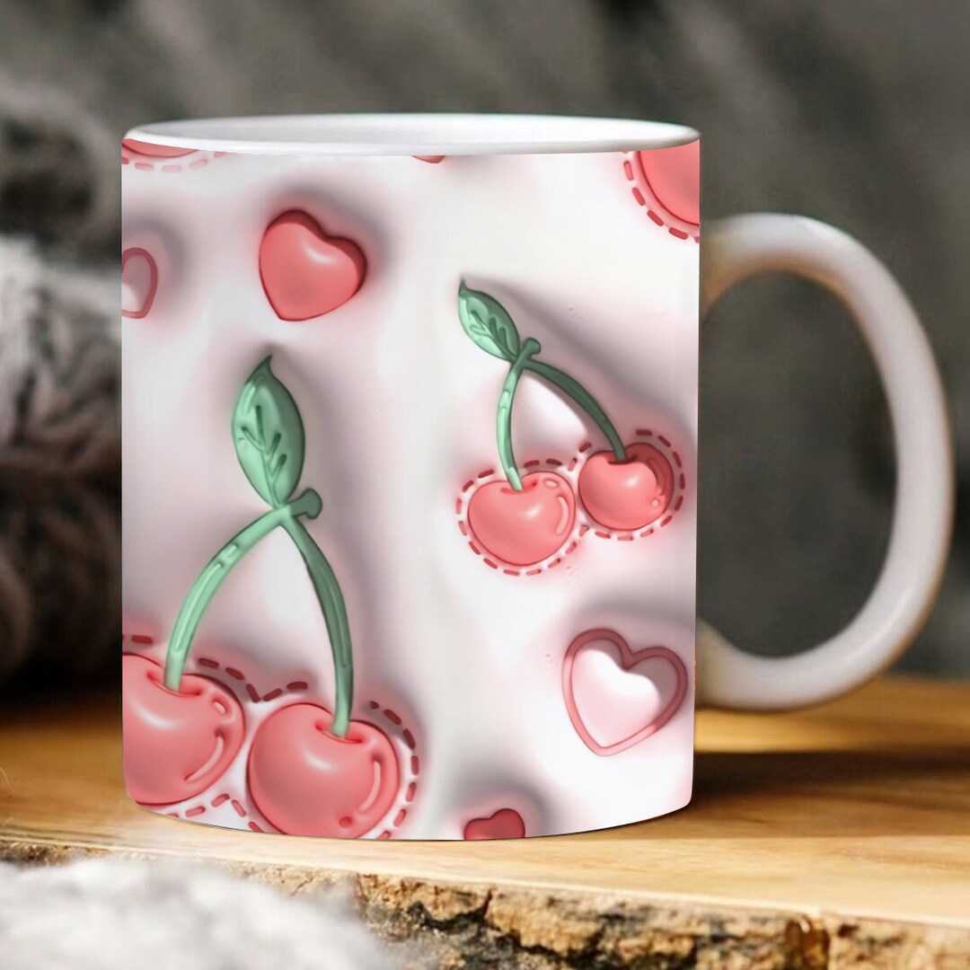 3D Bubble Cherry Puffy Mug Wrap Sublimation, Inflated Mug Wrap PNG ...